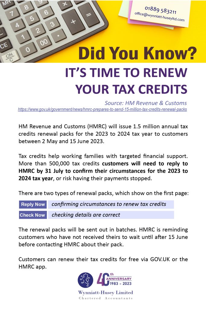 Wynniatt Husey Ltd - It’s time to renew your tax credits